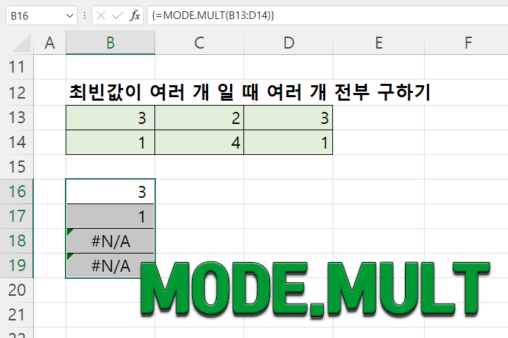 MODE.MULT 함수 - 데이터 집합에서 최빈값 여러 개 구하기 - 엑셀웍스